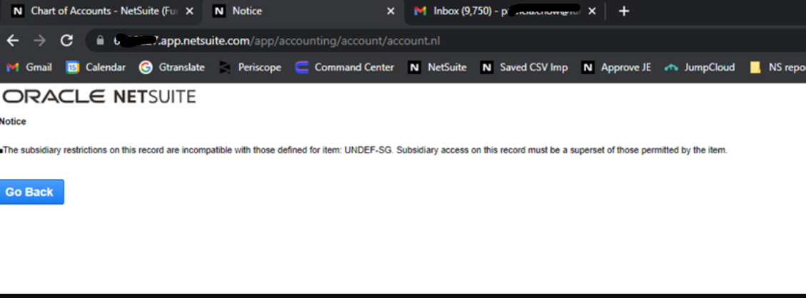 How to resolve "The subsidiary restrictions on this record are incompatible..defined for item ...