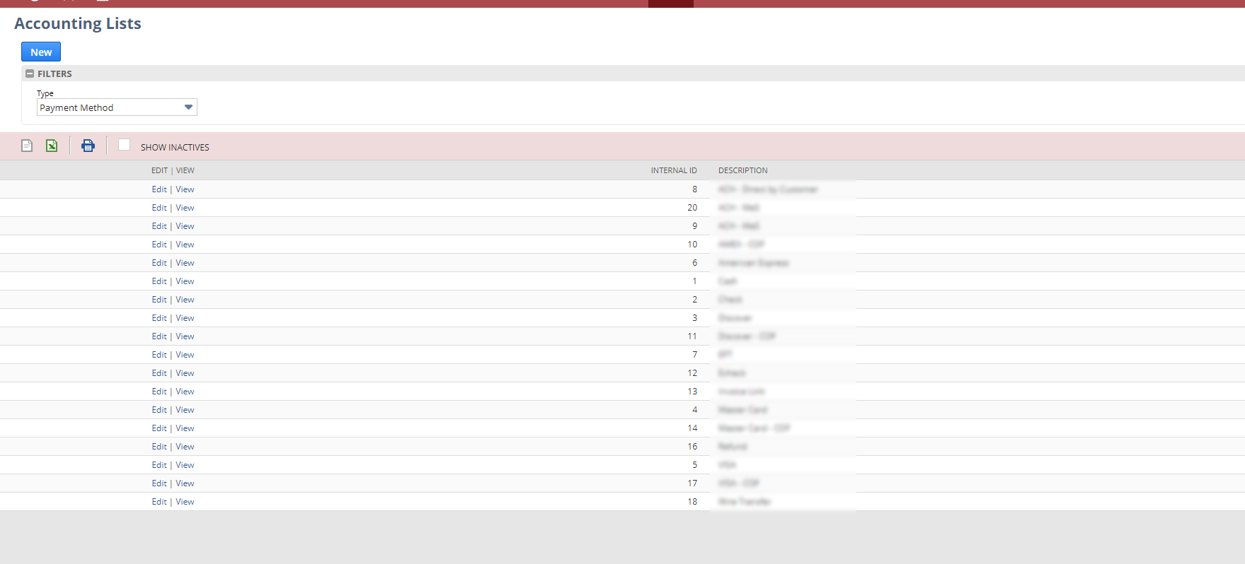 Change display type of Set up>Accounting>Accounting Lists to 'normal ...