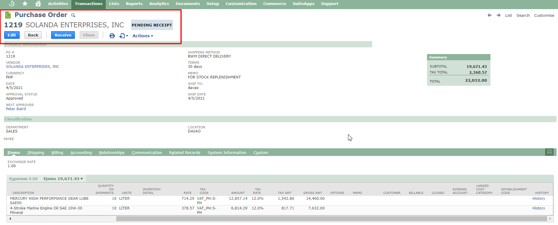 PENDING ITEM RECEIPT SHOWING NO ITEMS UPON RECEIVING — NetSuite Community