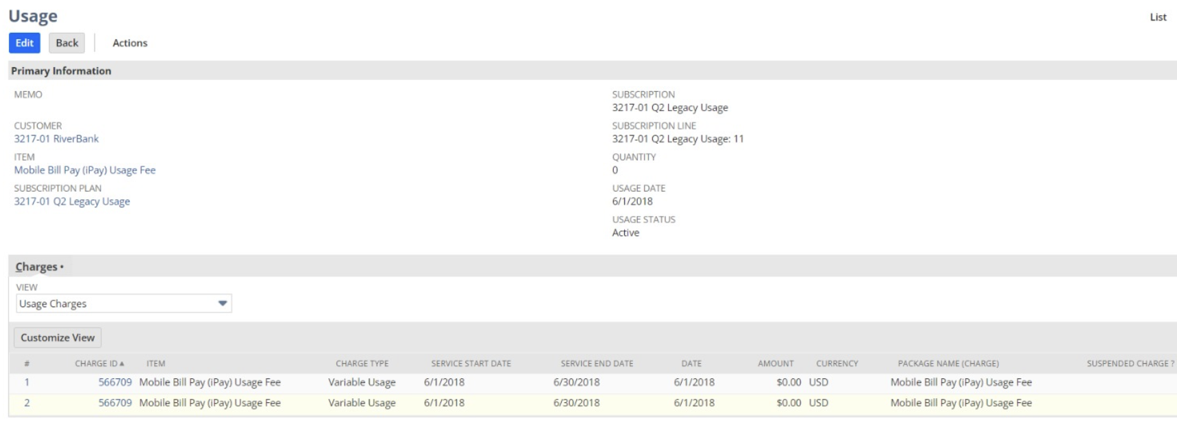Duplicate Charges for Usage Record — NetSuite Community