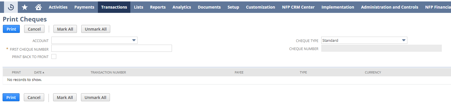 How to show Checks for printing on Print Cheques page? — NetSuite Community