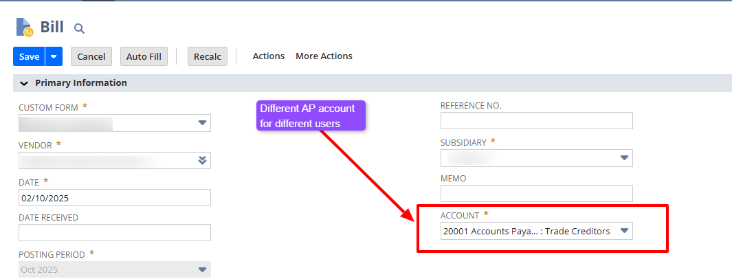 Different AP account for different users — NetSuite Community