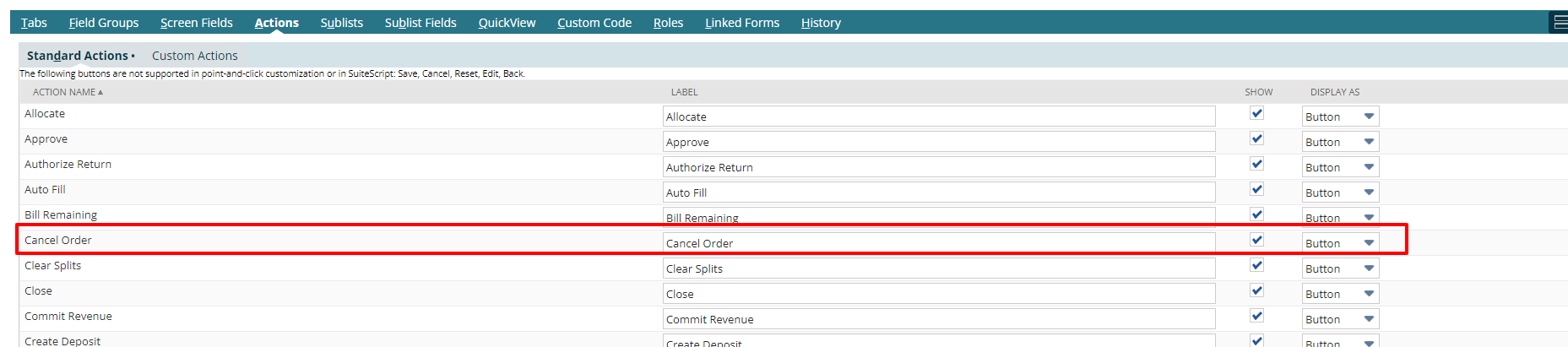 Cancel Sales Order Button Not Appearing — Netsuite Community 