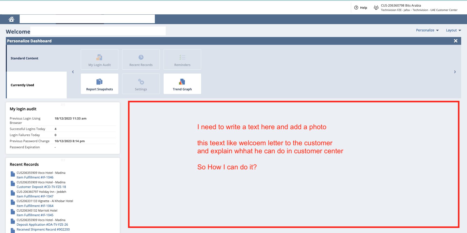 Add Text on Customer Center Dashboard — NetSuite Community