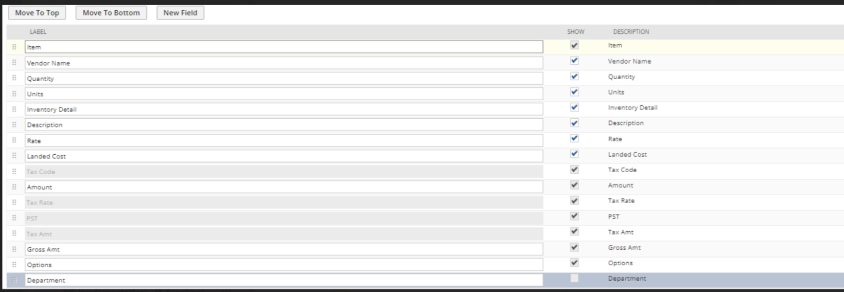 Department field greyed out on column on standard form — NetSuite Community