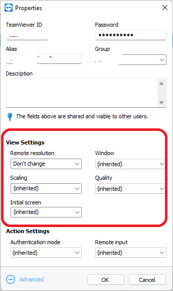 Device Properties -> Advanced -> View settings definitions — TeamViewer ...