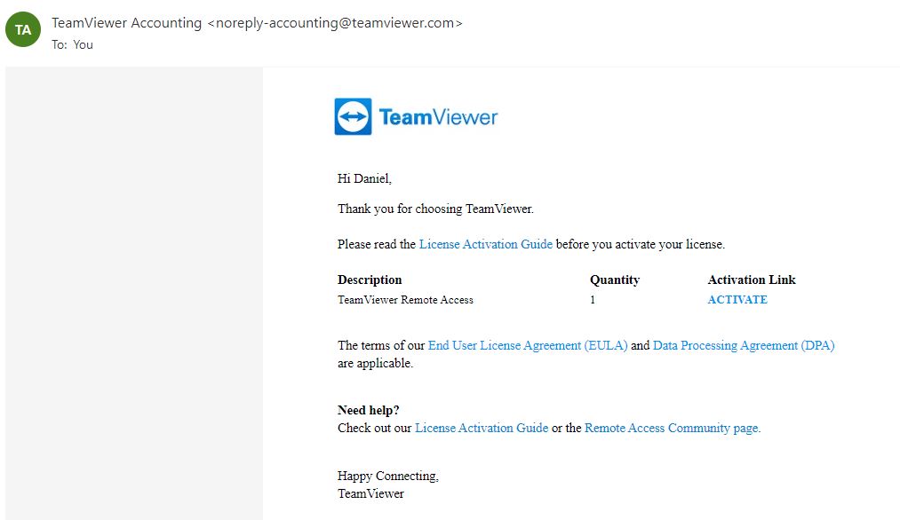 Incorrect invoicing/ collections letter. — TeamViewer Support