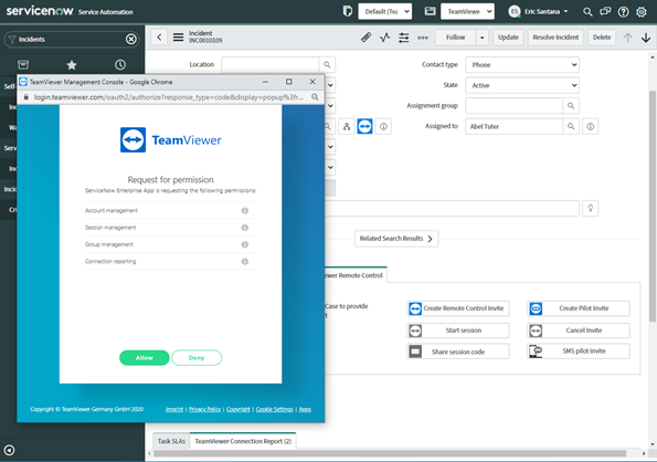 ServiceNow - Integração com TeamViewer Enterprise - TeamViewer Support