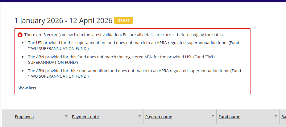 Superstream batch validation error - Incorrect merged fund details ...
