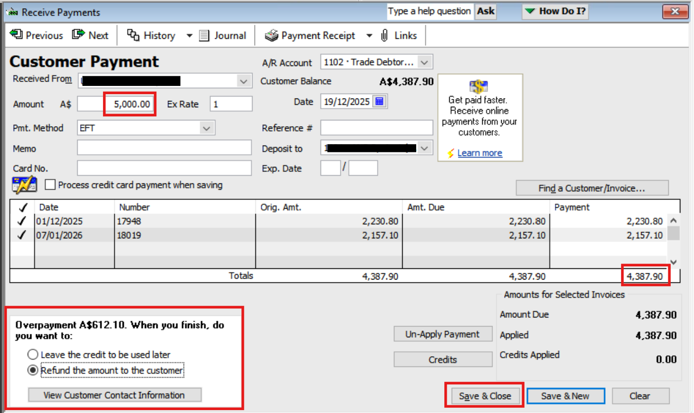 Refund Customer - Reckon Community