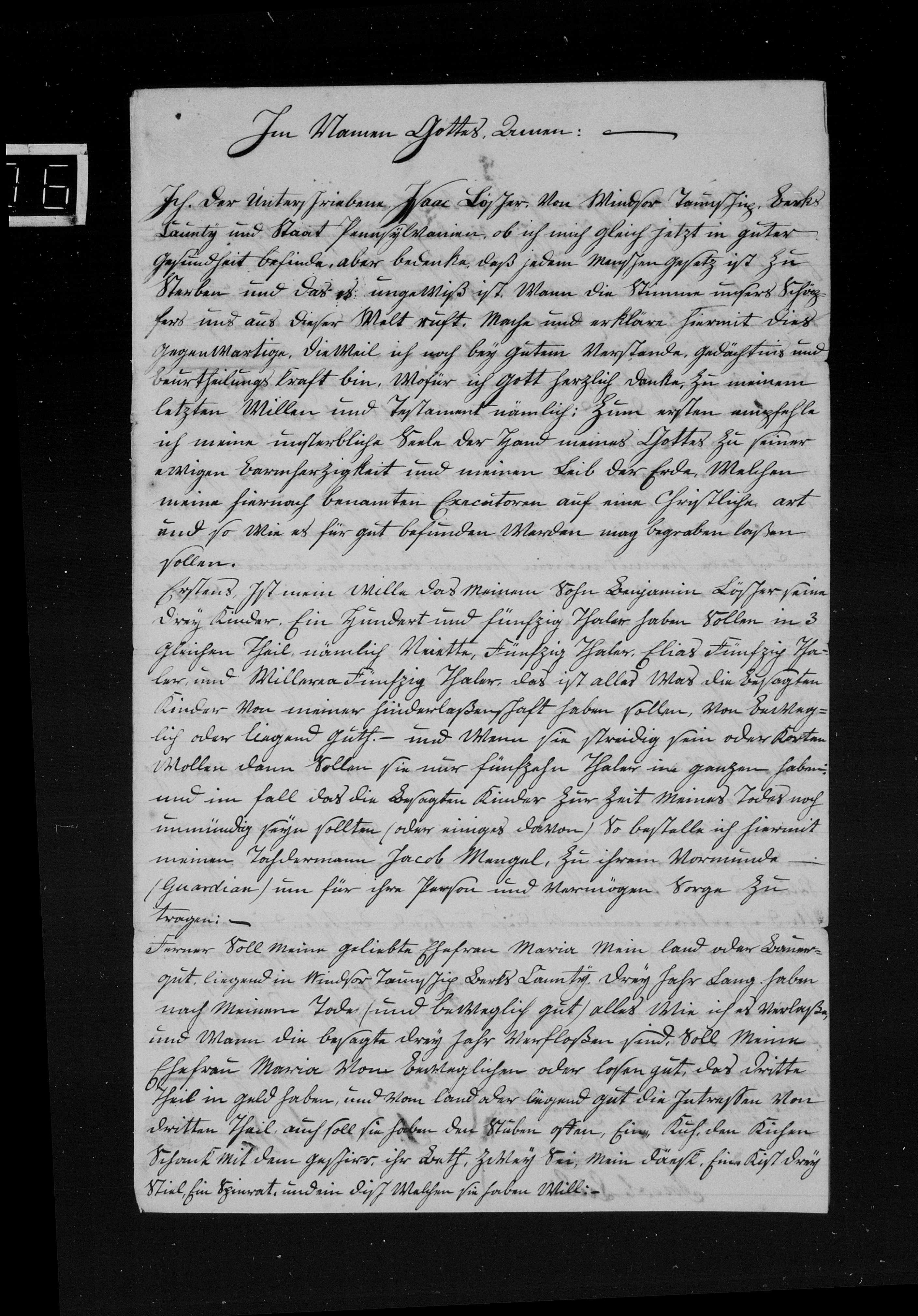 Isaac Lesher died 1841. Part of his 'will' is in German. Want to know ...