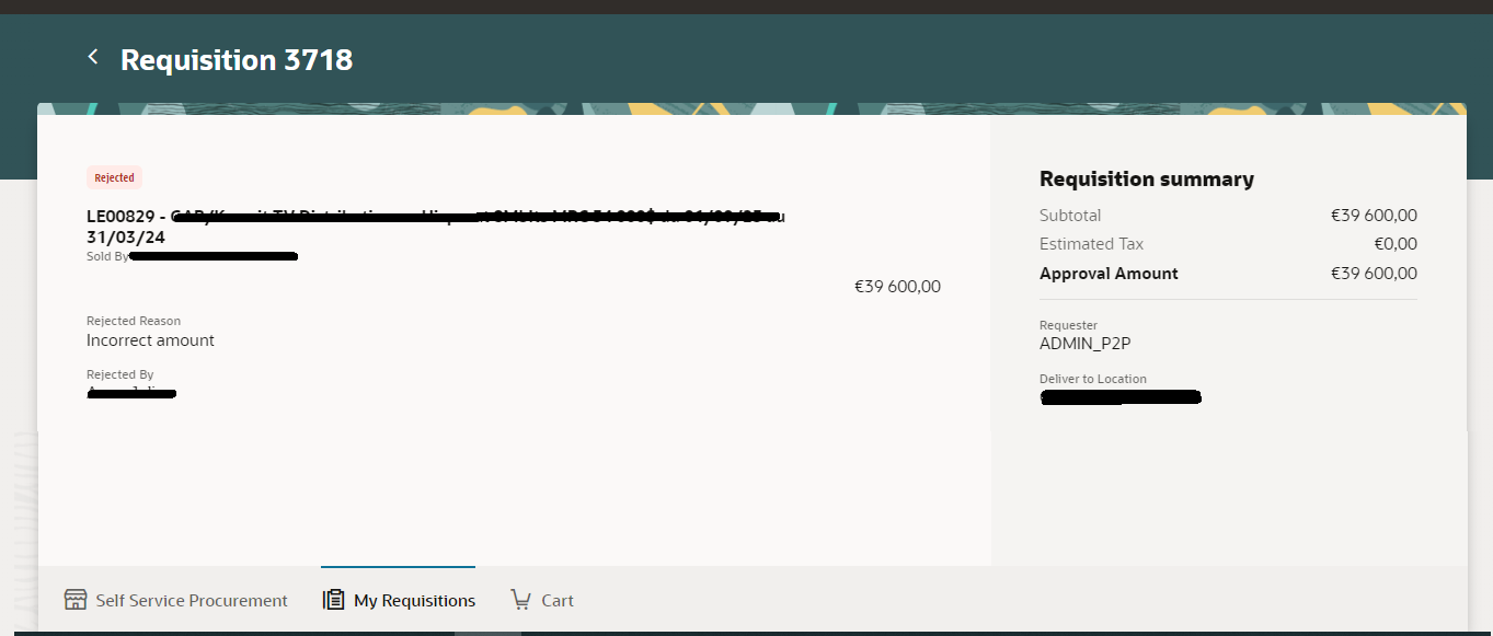 Responsive Self Service Procurement Edit Rejected Requisition — Cloud Customer Connect