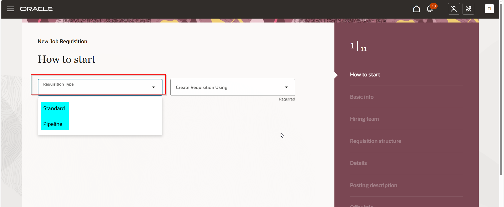 Requisition Type Lov On Job Requisition Creation Page — Cloud Customer Connect