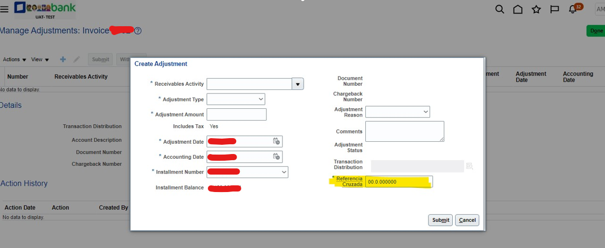 I need to know if on the “Create Adjustment” screen the data can be ...