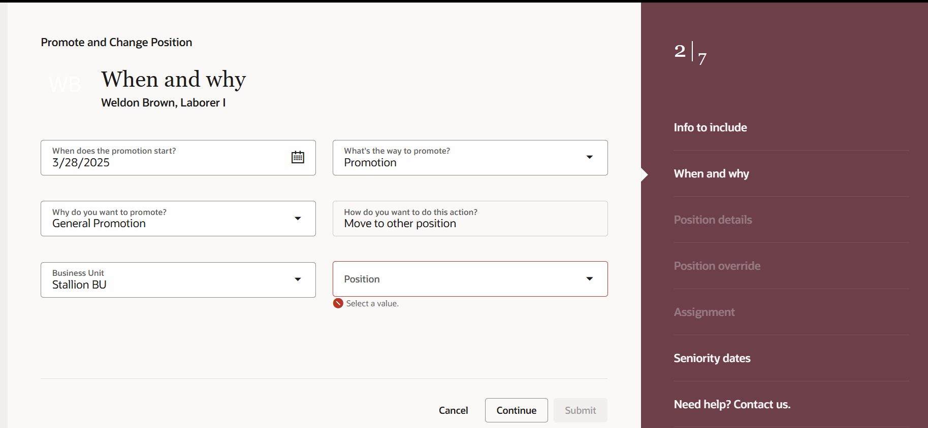 Line Managers are unable to promote and Change position for their employees — Cloud Customer Connect