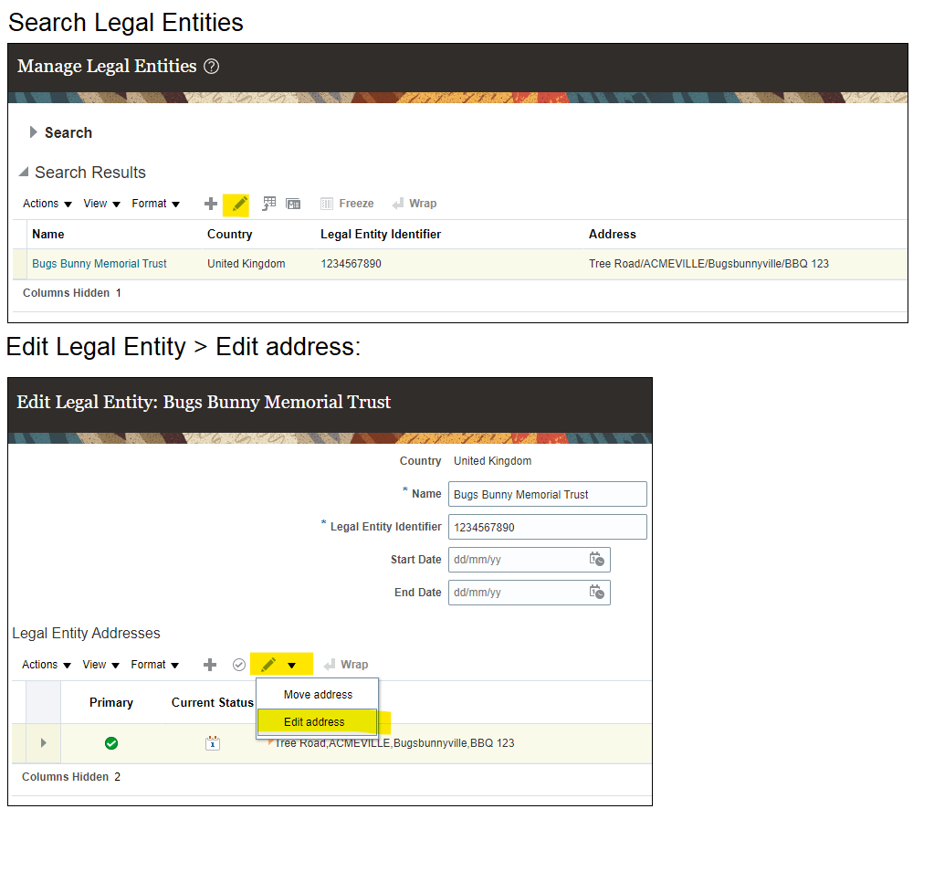 22B - What is the correct process to update Legal Entity Address ...
