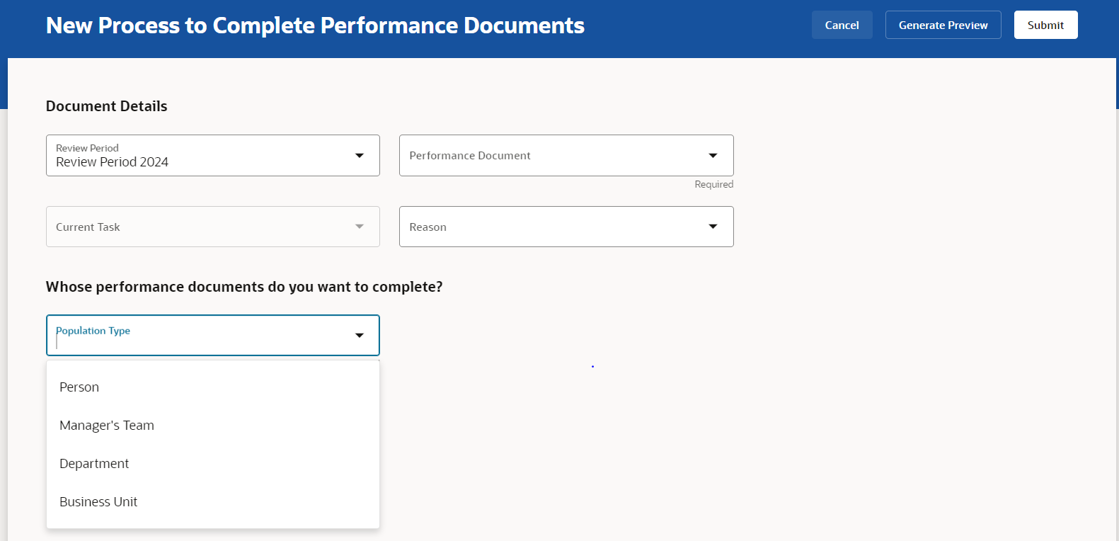 How can a HR complete a performance document for all the employees in redwood theme? — Cloud ...