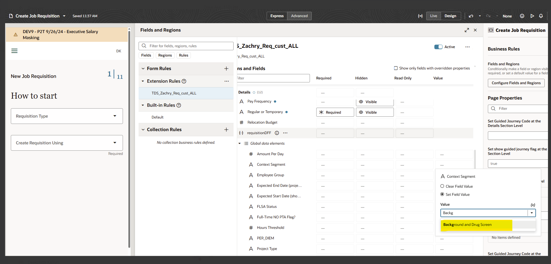 Redwood Context Segment Value Is Not Defaulting On Create Job Requistions Details Page — Cloud