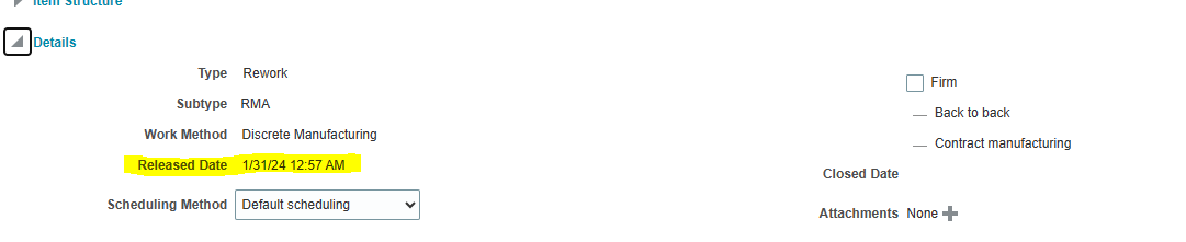 How to change released date of rework work orders — Cloud Customer Connect