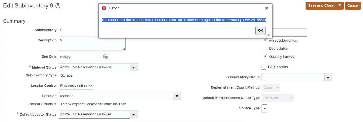 Unable to change the Material status of Sub inventory — Cloud Customer ...
