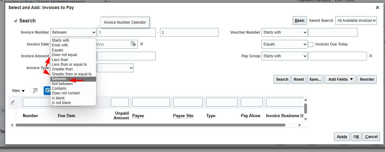 Logic behind the comparison filter for invoice numbers, AR and AP ...