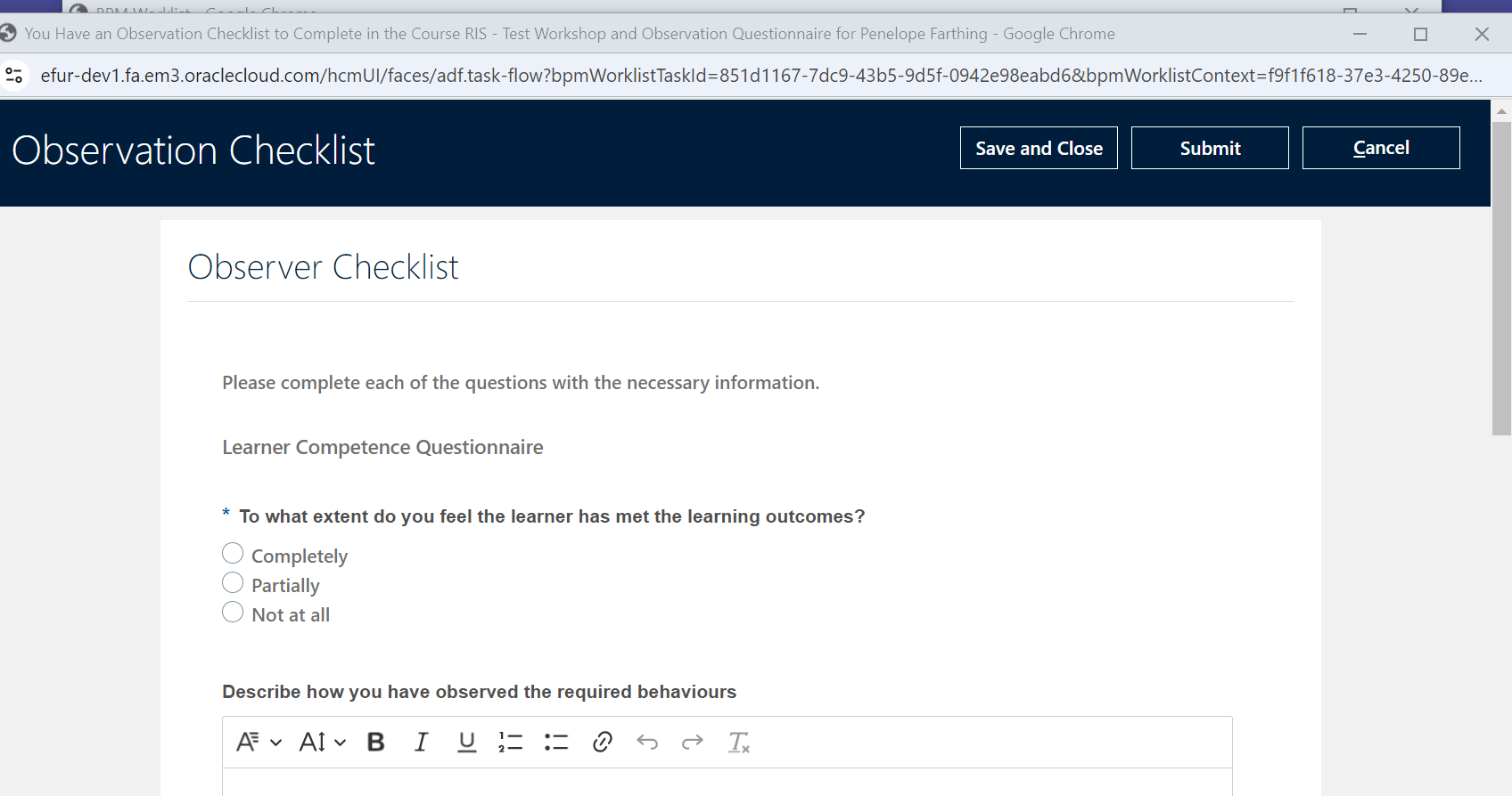 Can we display the learner name on the observation checklist (for ...