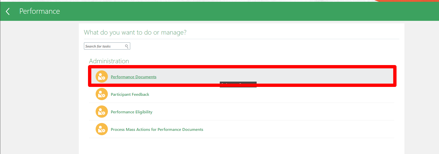 How To Hide Performance Documents Task For Specific User Roles In The Performance Tab — Cloud