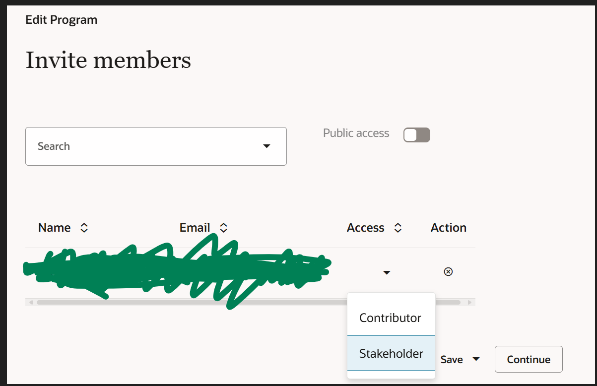 Modify Project Program Members Access List — Cloud Customer Connect