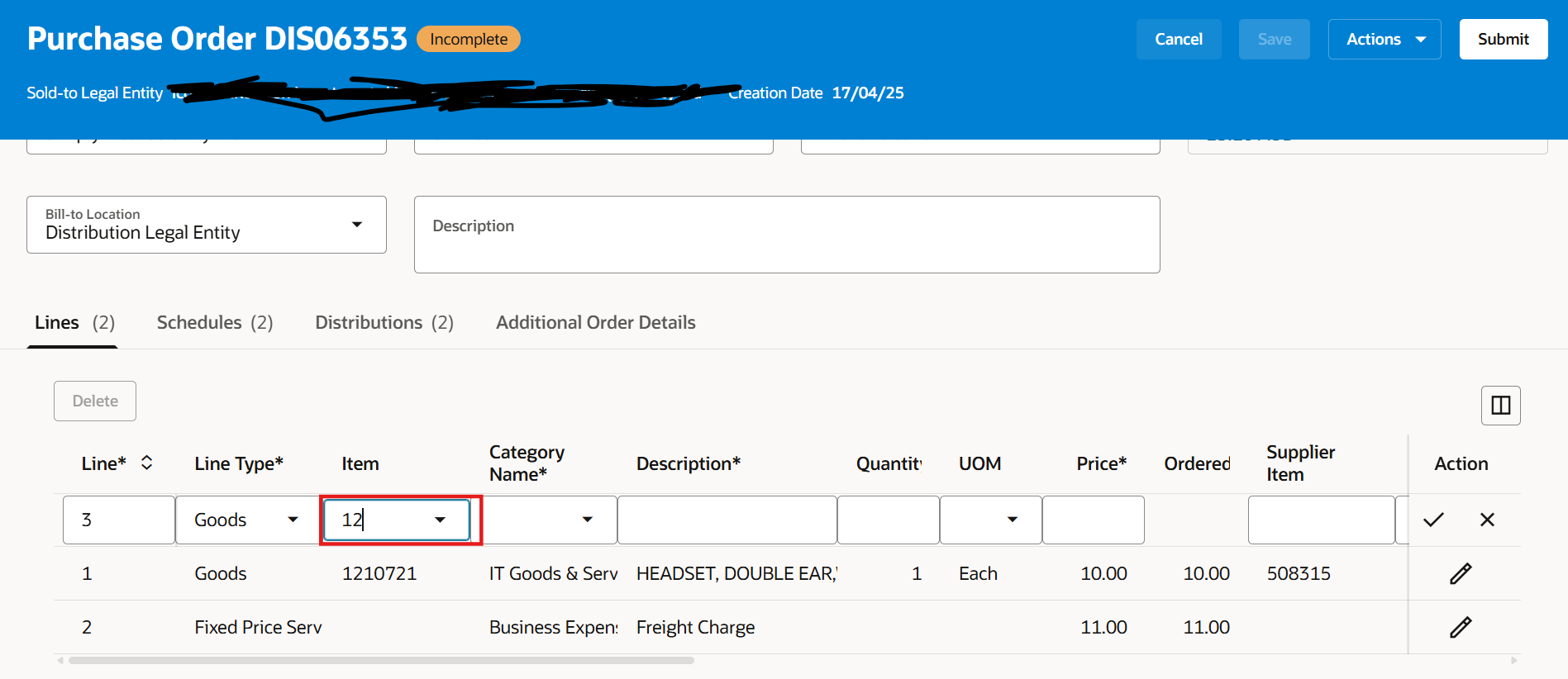 Item Number does not show up in LOV in Edit Purchase Order redwood page ...