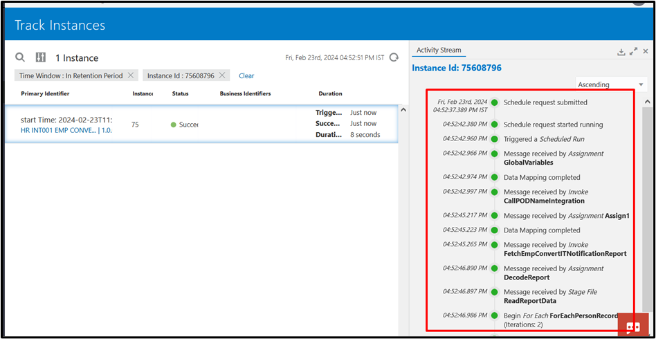 Not able to see the tracing payload details in OIC Integration — Cloud Customer Connect