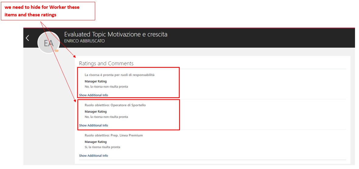 How hide for Worker individual items in Competencies Section depending on Manager Rating — Cloud ...