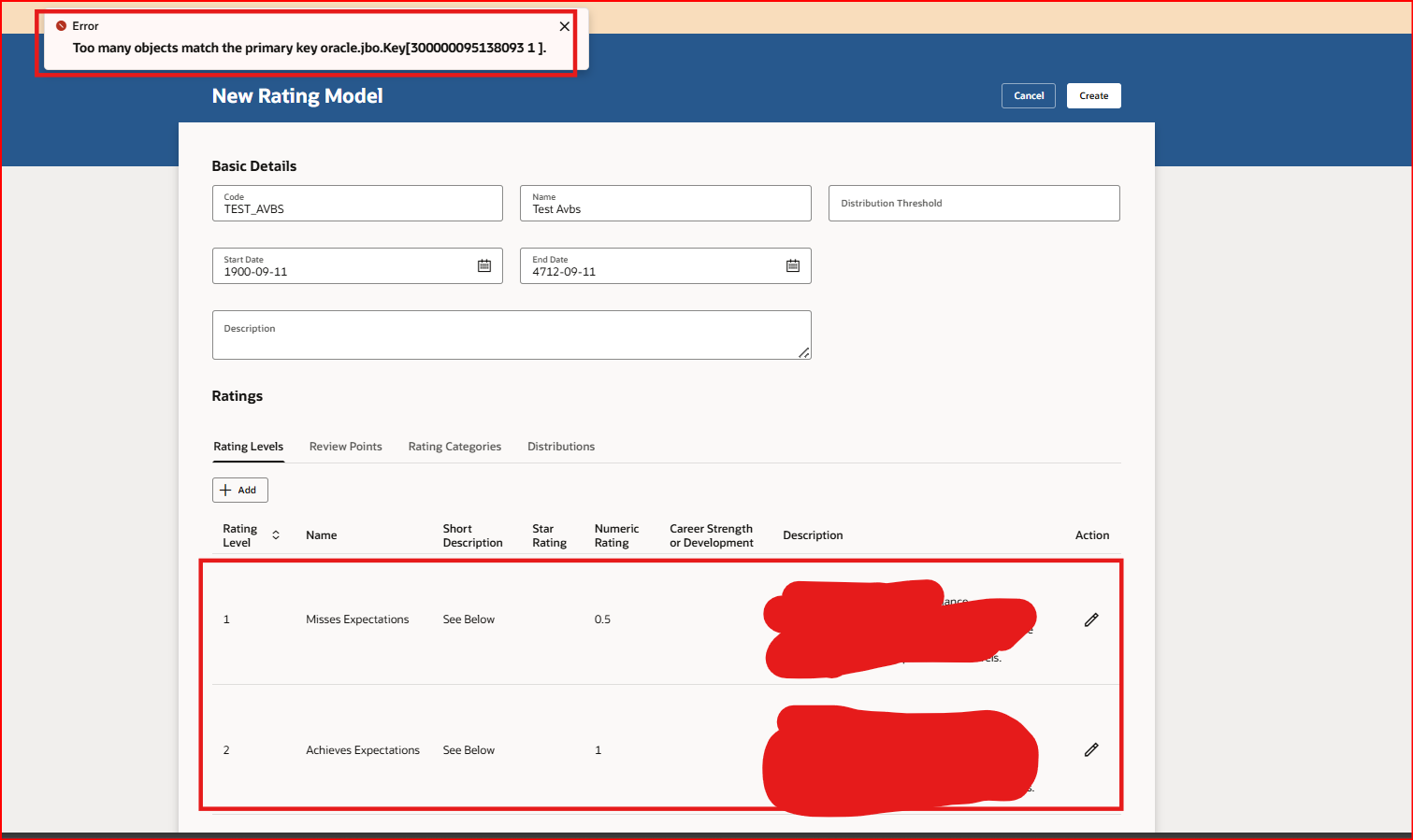 Cannot "Create" New Rating Model redwood due to error — Cloud Customer Connect