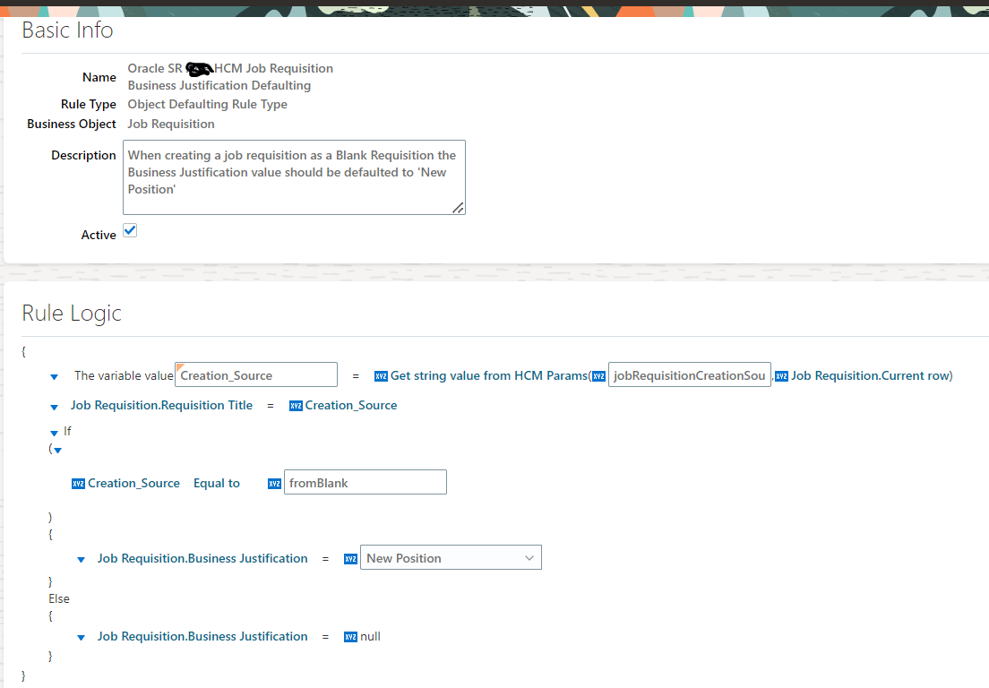 When creating a Job requisition (Blank Requisition), Business Justification defaulting — Cloud ...