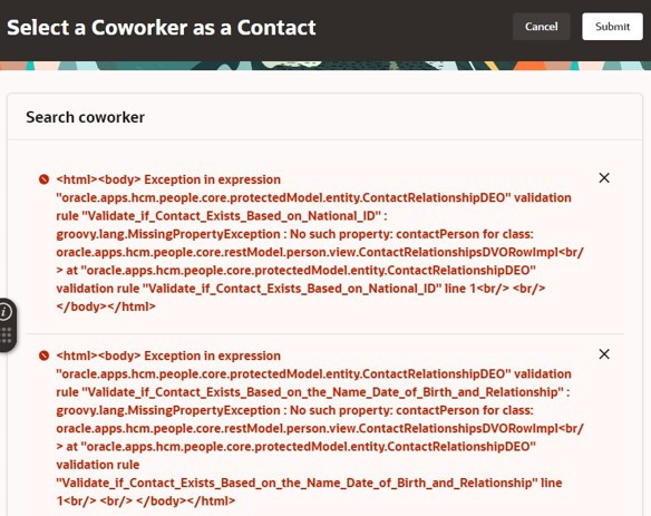 Family Emergency Contact - AutoComplete rules give an error — Cloud Customer Connect