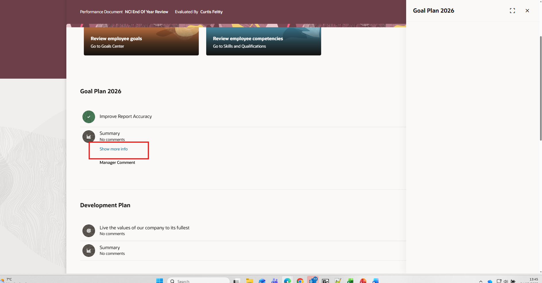 What should display under show more info against goals summary in ...