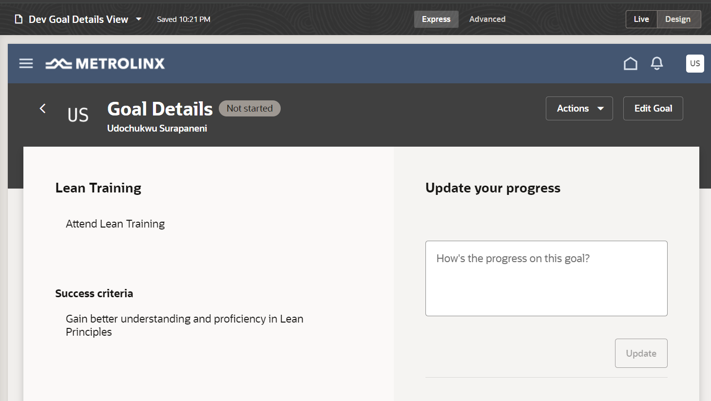 Goal Progress Slider Is Not Visible In Redwood Pages For Development Goals — Cloud Customer Connect