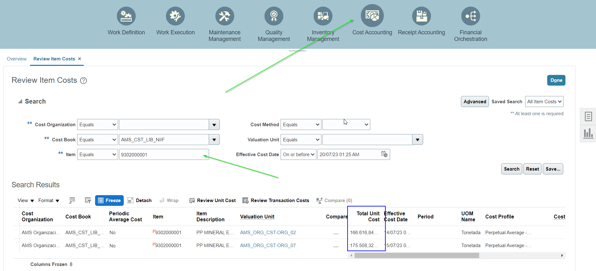 How To Know Table where Total Unit Cost is saved from Review Item Cost Aplication — Cloud ...