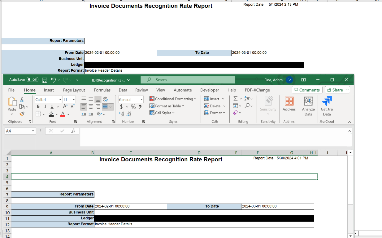 Invoice Documents Recognition Rate Report has inconsistent values — Cloud Customer Connect
