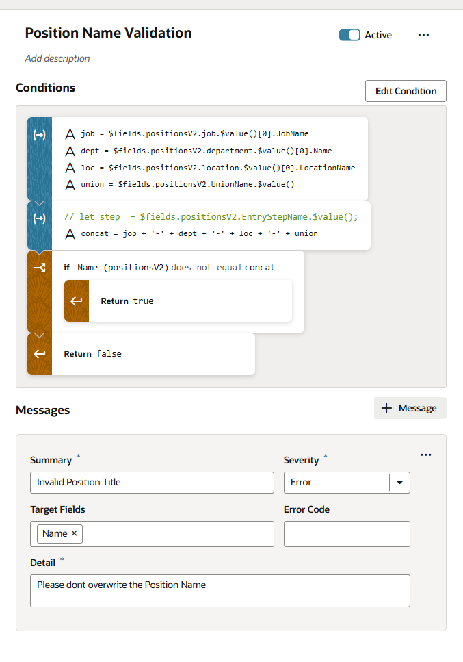 Validation Rule to restrict override of Position Name — Cloud Customer Connect