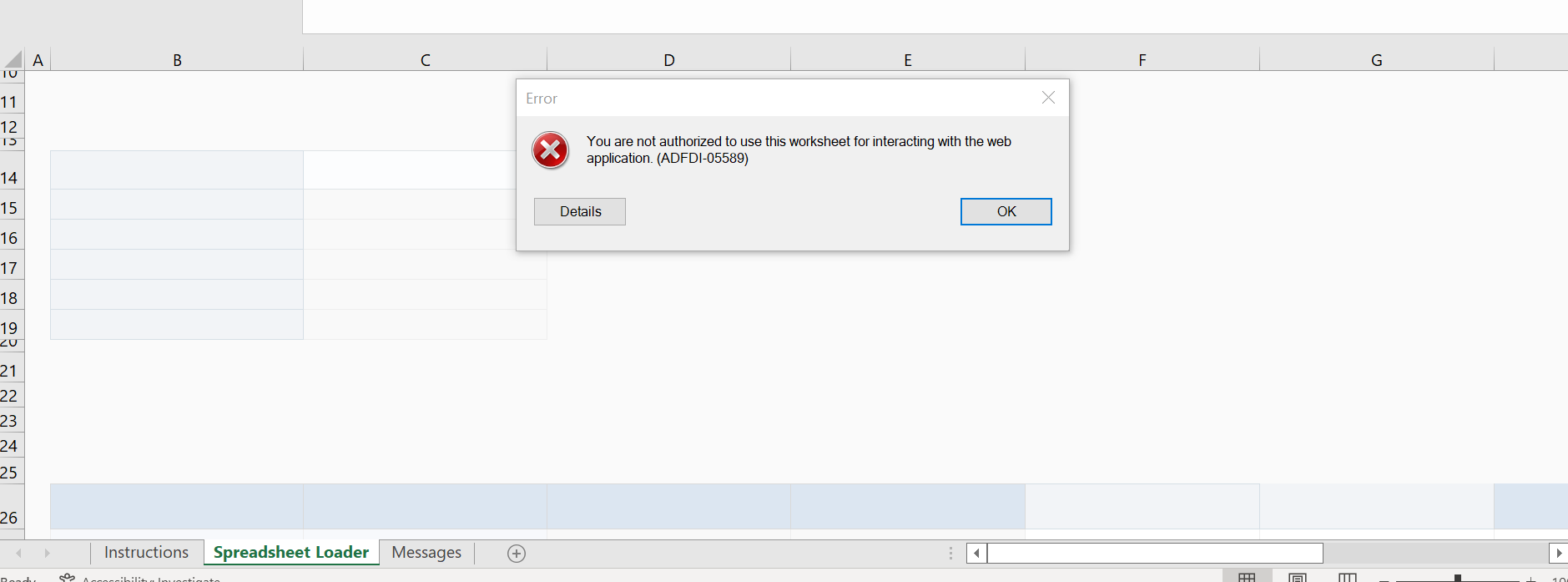 You Are Not Authorized To Use This Worksheet For Interacting With The Web Application Adfdi