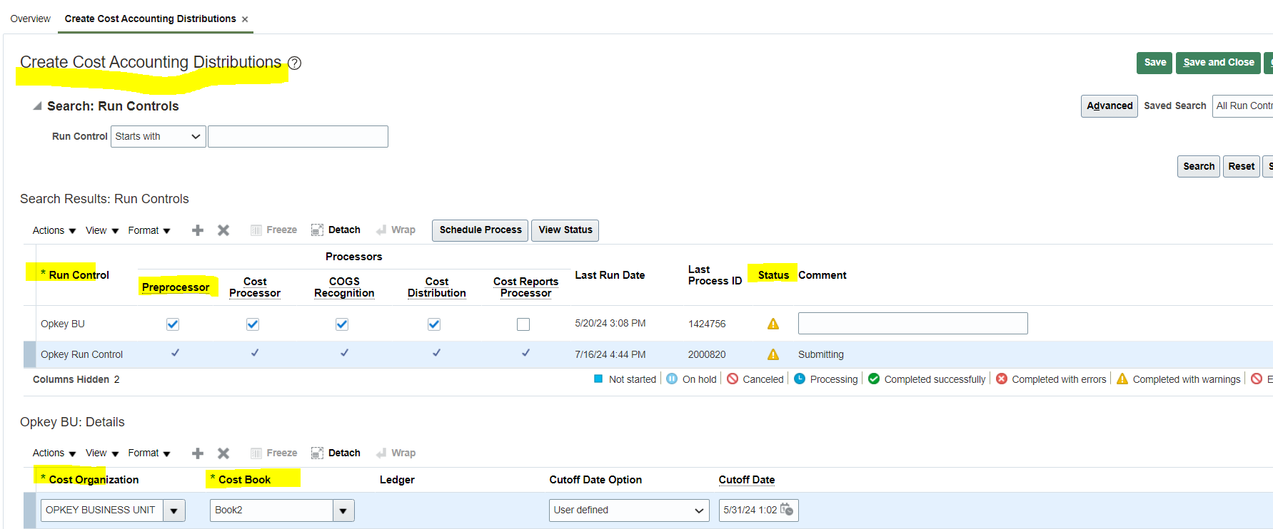 SQL query or Table for Cost Accounting Distributions — Cloud Customer Connect