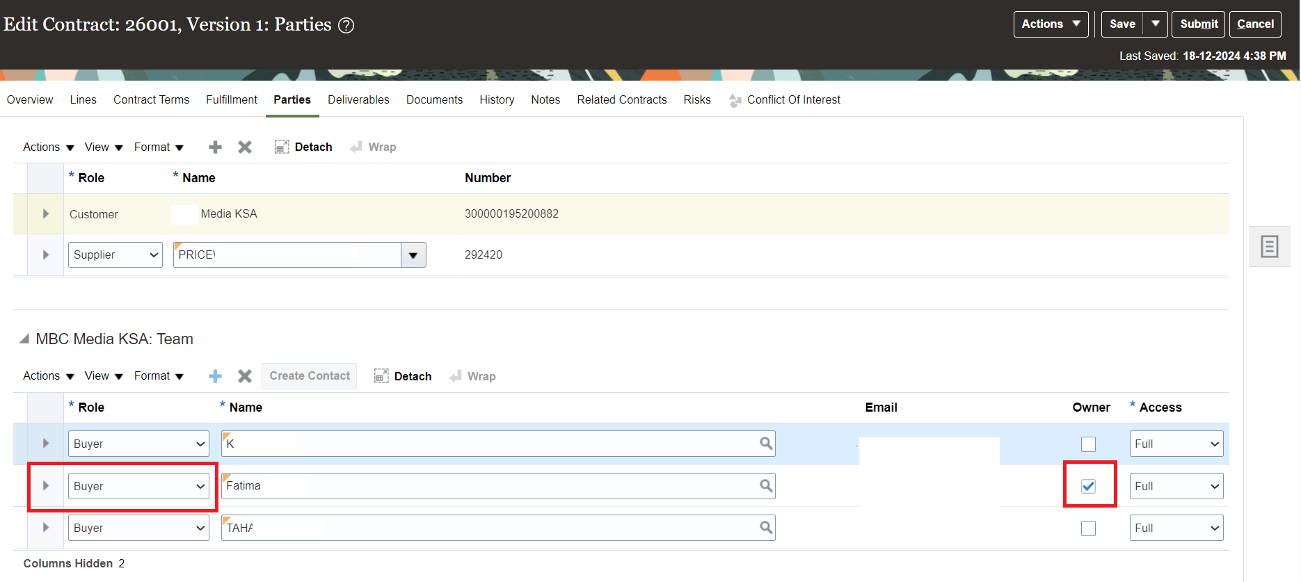 BPM contract approval based owner check box under contract Parties ...