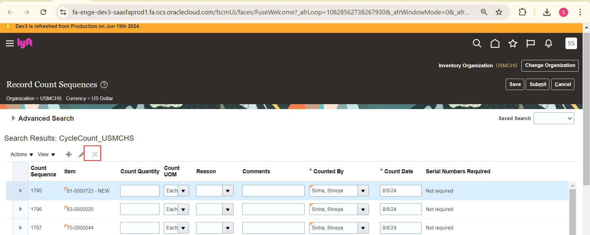 Delete Button On The Record Count Sequences Ui — Cloud Customer Connect 8867