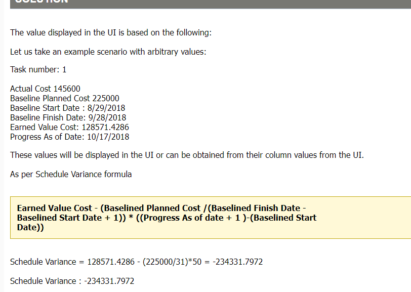 Planned Value And Schedule Performance Index Calculation — Cloud Customer Connect