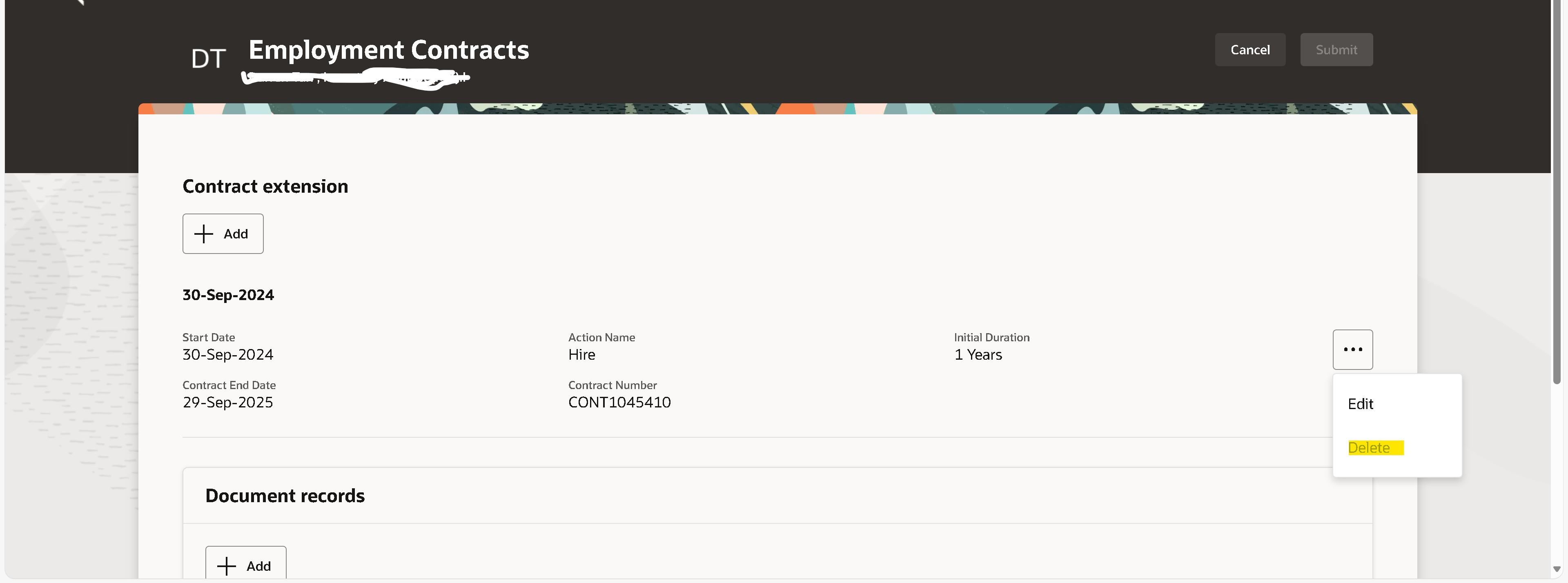 How To Enable Delete Option Employment Contracts Redwood Page Could You Please Provide Solution