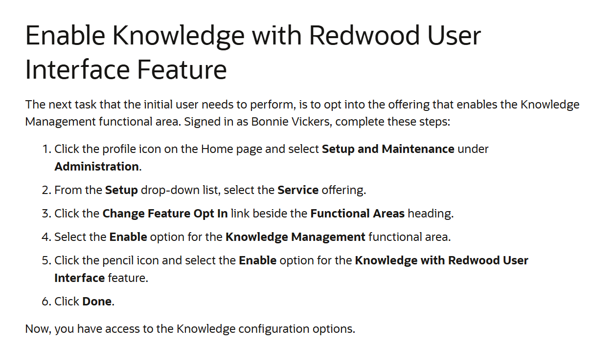 Unable to find the option to enable the Knowledge with Redwood User ...