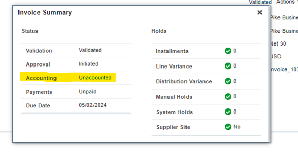 Invoice summary details table for AP — Cloud Customer Connect