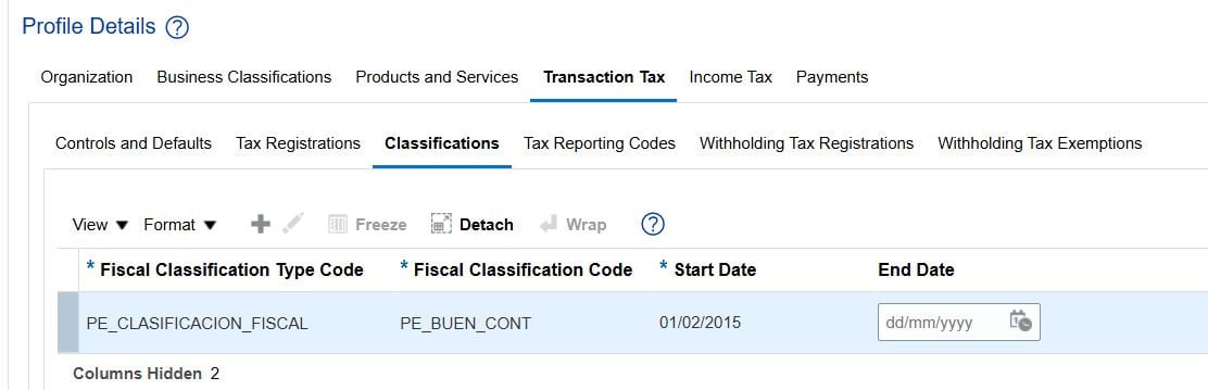 Which table stores the fiscal classification code at the supplier ...
