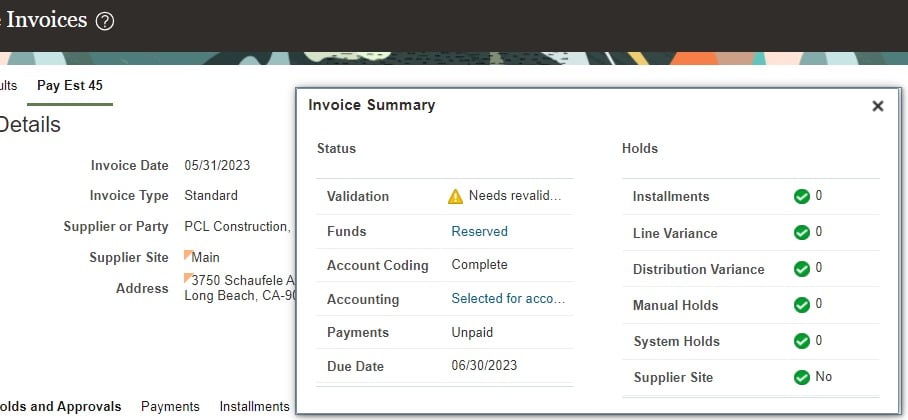 How to post a "needs validation" invoice and an accounting status of ...