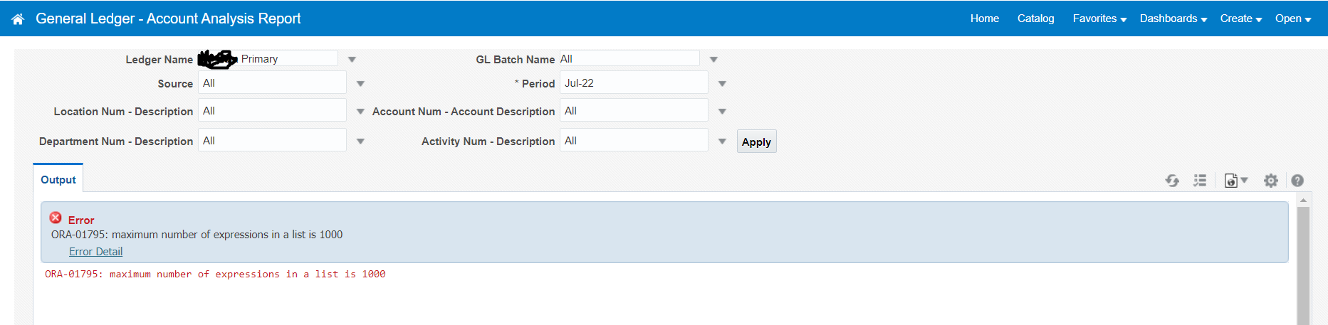 Error while running General Ledger - Account Analysis Report — Cloud ...